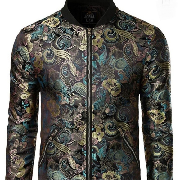 Jogal | Jackets & Coats | Jogal Style Xl Floral Zip Front Satin Jacket ...